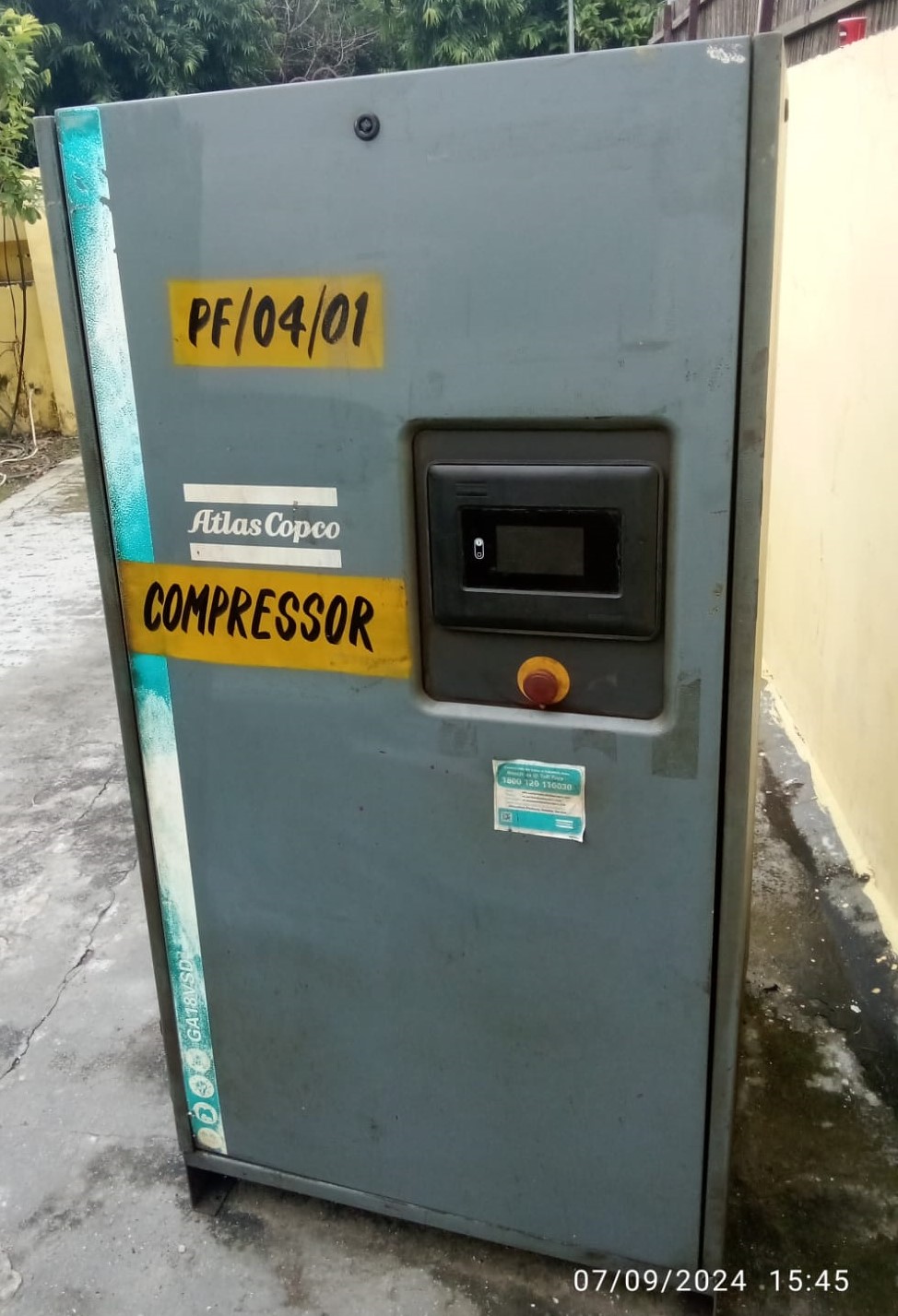 2020 Year Atlas Copco Model GA 18VSD+P 25HP Screw Air Compressor For ...